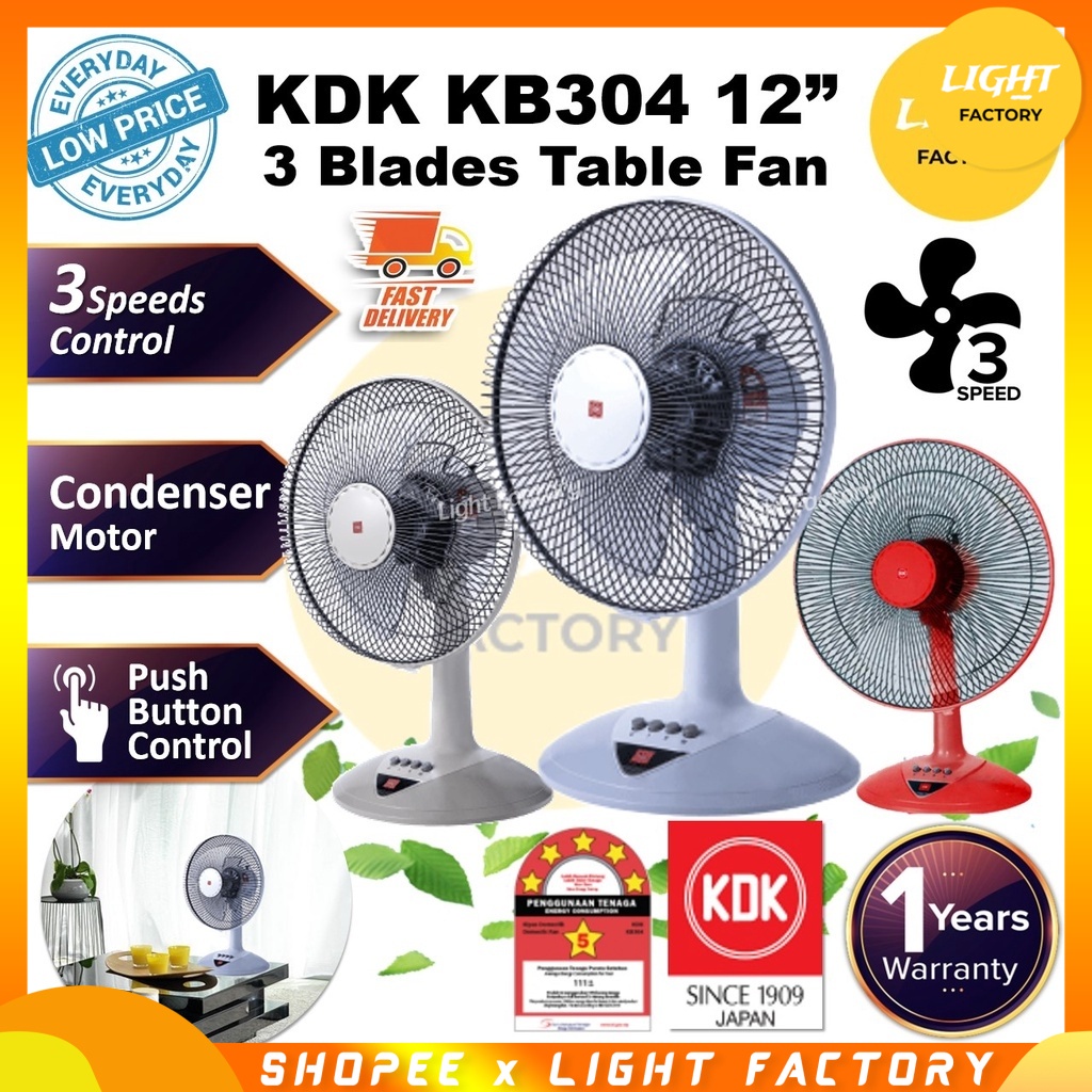 KDK KB304 12" 3 Blades Table Fan with 3 Speeds Control Deep Red ...