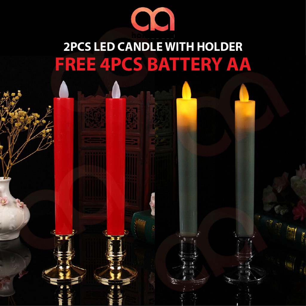 Electric LED Candles 2Pcs Flameless Battery Candle with Holder | Shopee ...