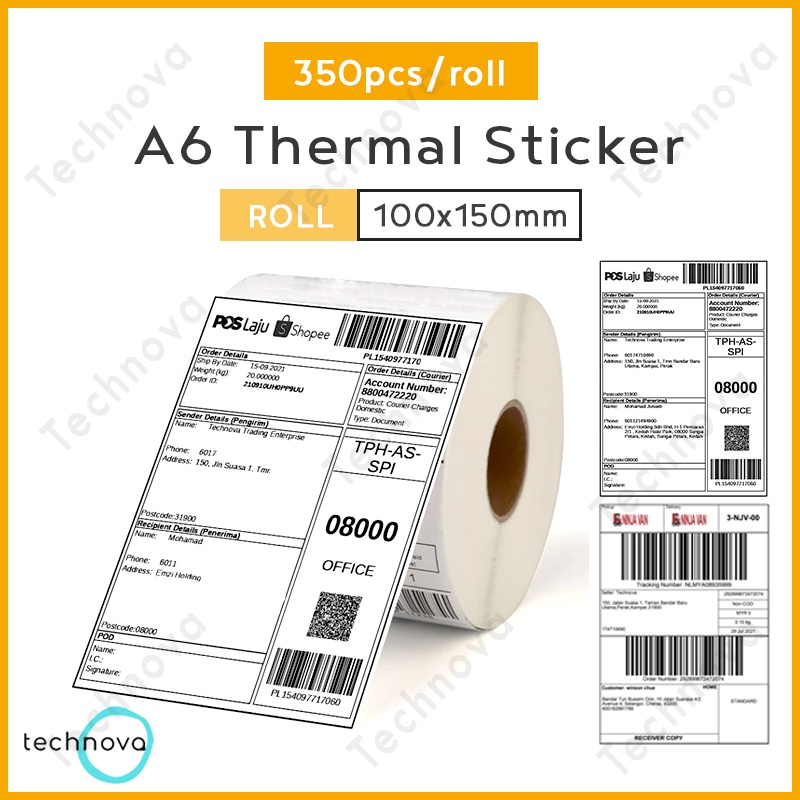 【Roll 350pcs】A6 Thermal Sticker 100*150mm / AWB / Shipping Label / Air ...