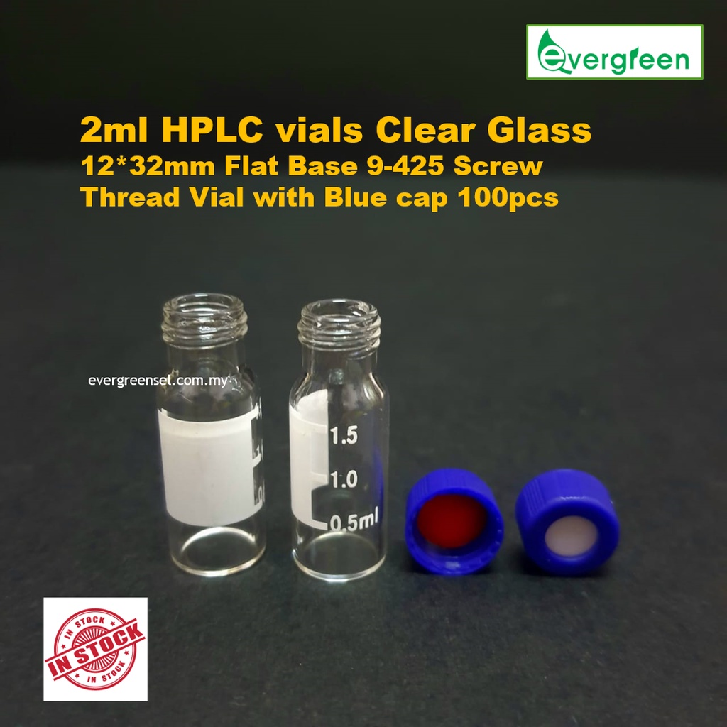 ( READY STOCK ) 2ml HPLC vials Clear Glass12*32mm Flat Base 9-425 Screw Thread Vial/ Blue cap ...