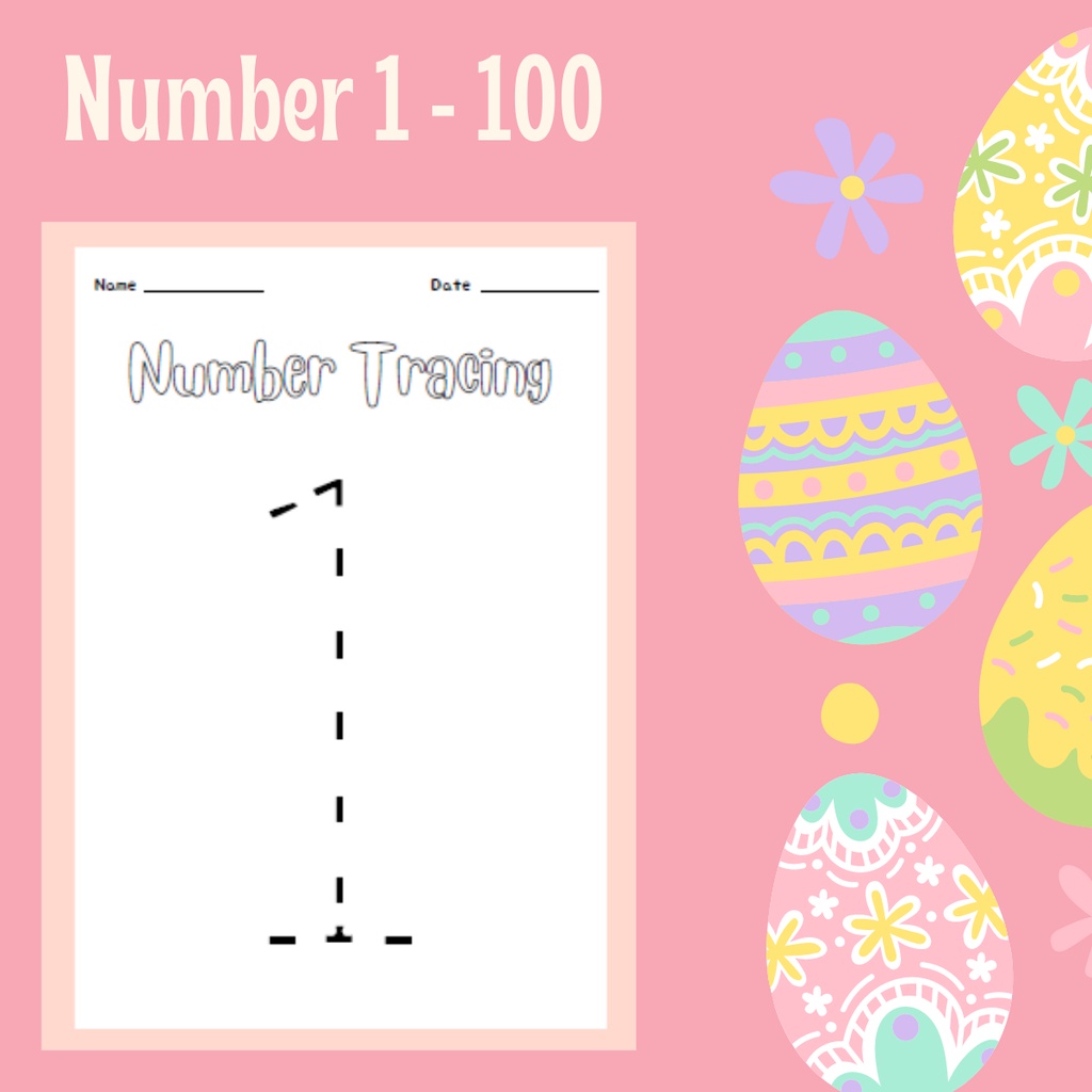 Printable Number Tracing 1 -100 Worksheet , Preschool Learning | Shopee ...