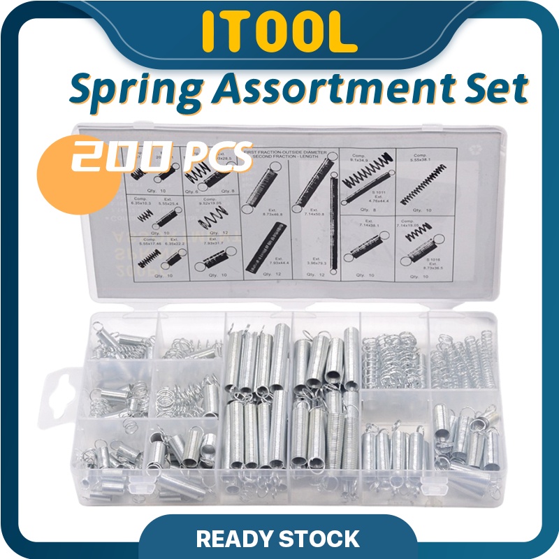 200 PCS Spring Assortment Set Compression Tension Springs for Repairing ...