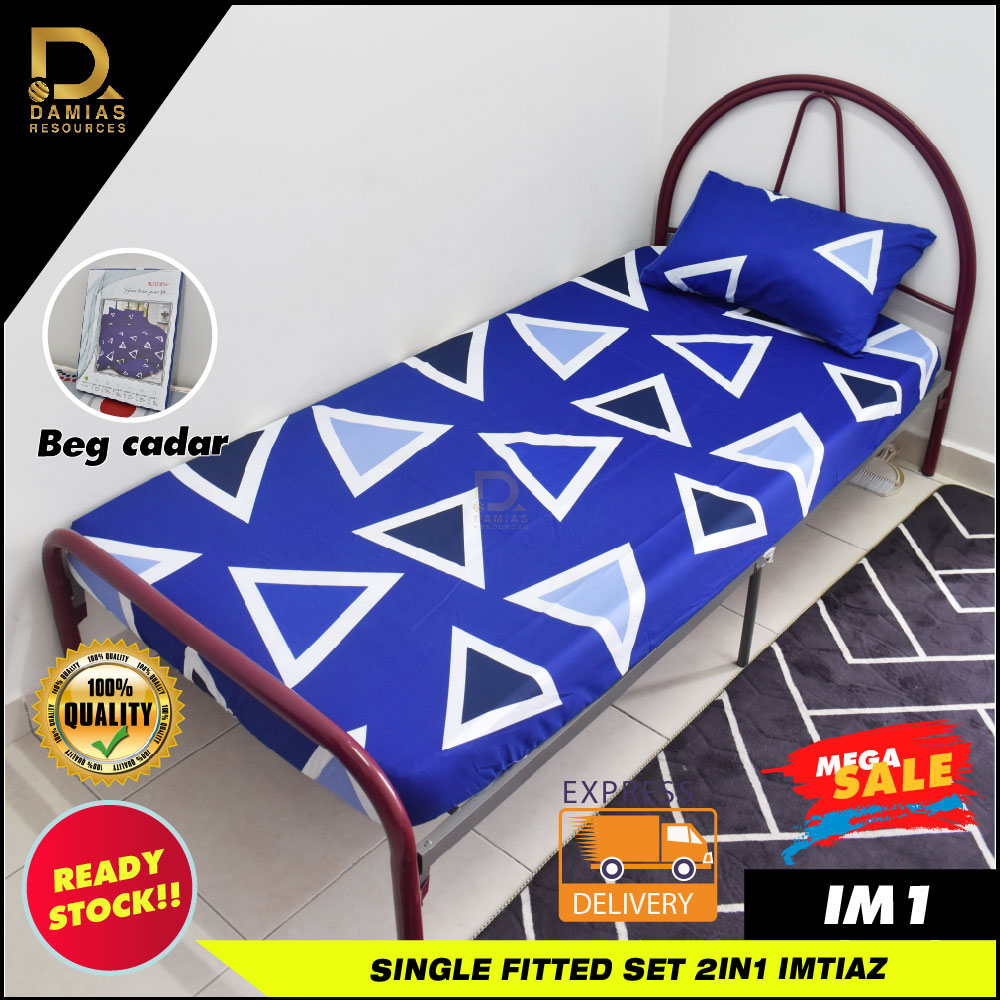 SAIZ SINGLE Cadar Getah Fitted Set 2 IN 1 Single Bujang Cotton Imtiaz ...