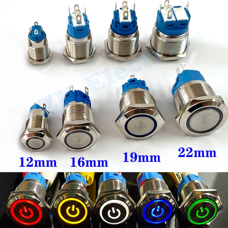 16mm Ring LED Light Metal Push Button Switch Power Momentary Latching Type 24V 36V 48V 110-220V ...
