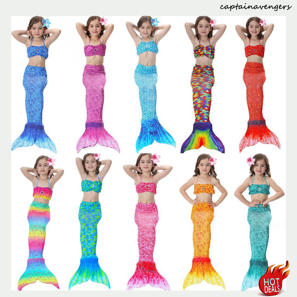 Mermaid Swimwear Clothes Set Kids Girls Tail Sea-maid 3Pcs | Shopee ...