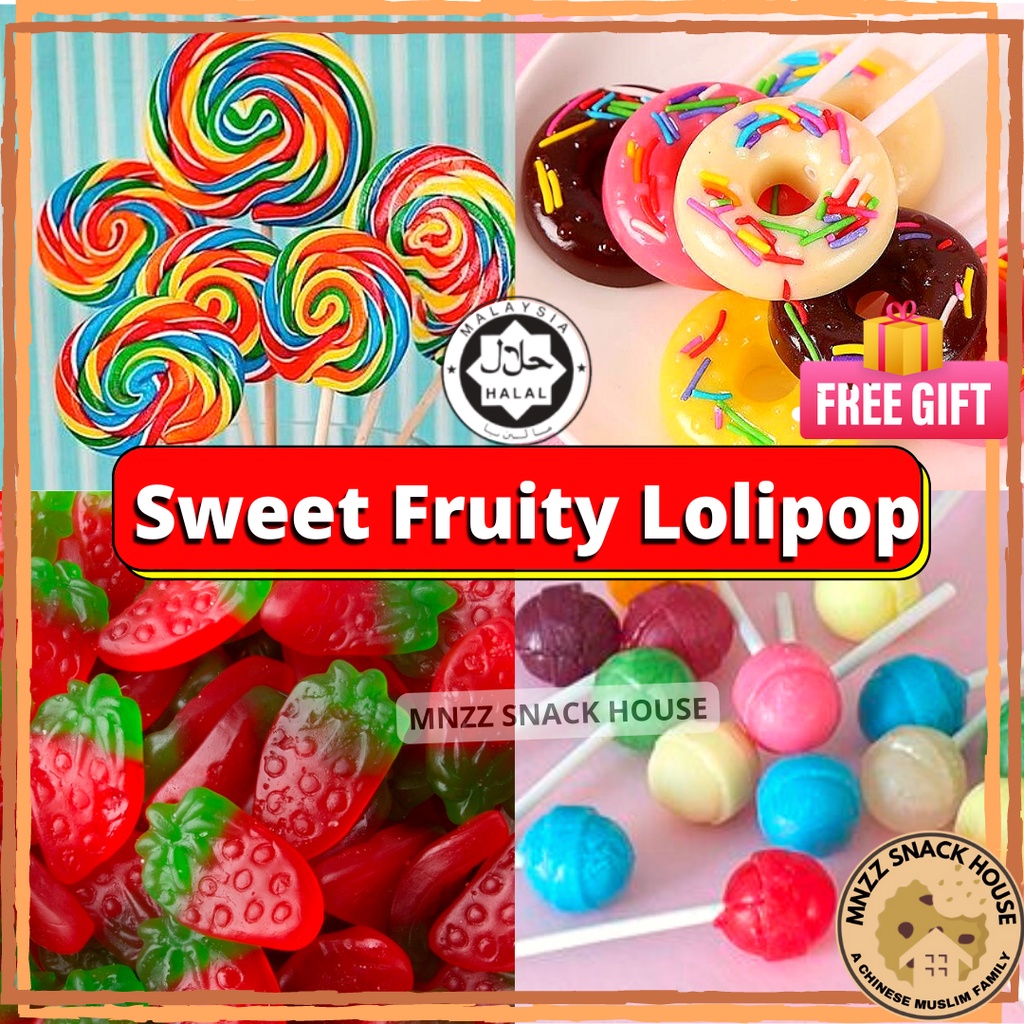 [FREE 2 pcs] Halal Sweets Fruity Lolipop Gummy Candy Coklat Gula Sweet ...