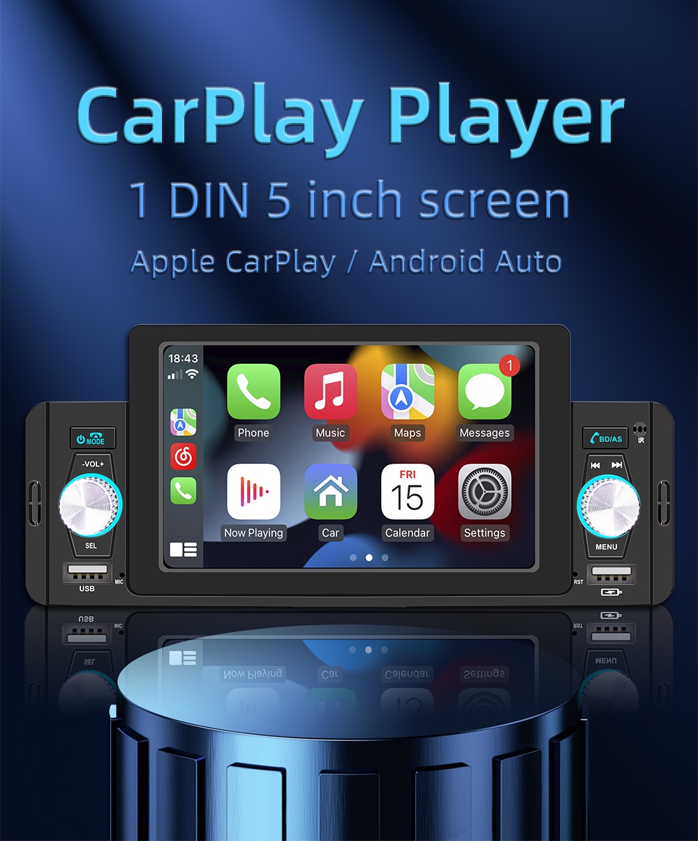 ESSGOO Single 1 Din 5" Car Player Bluetooth Multimedia MP5 Player With Carplay Android Auto FM ...