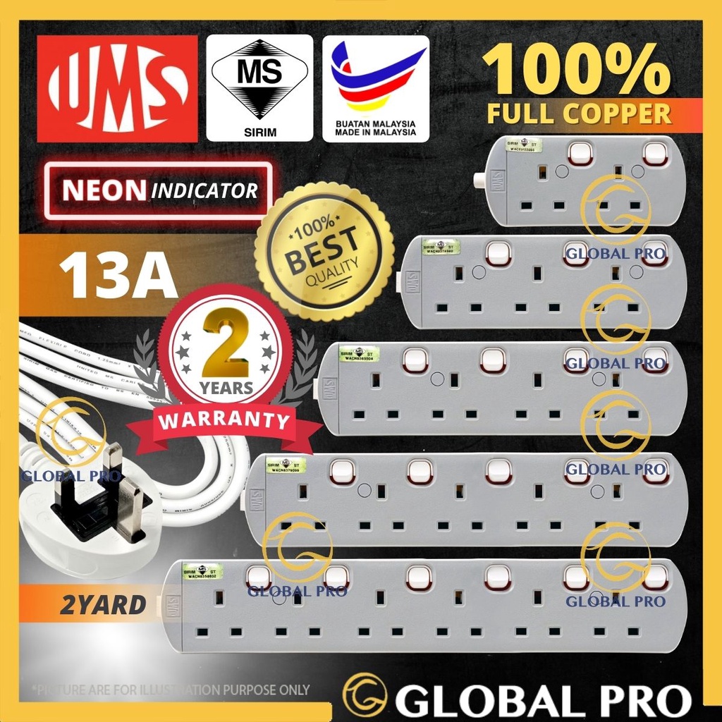 [SIRIM] UMS 13A 2 Yard Trailing Plug Extension Electric Power Portable ...