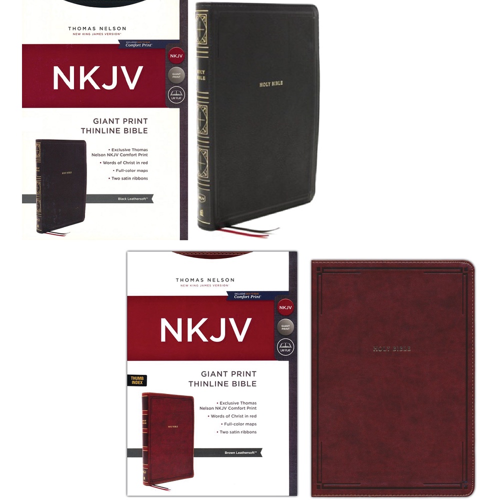 NKJV Giant-Print Thinline Bible, Black/ Brown Color • Bonded Leather ...
