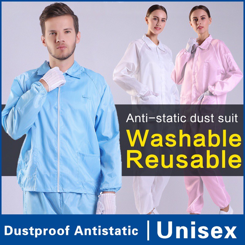 2 in 1 Jacket and Pants Cleanroom Suit Washable PPE Suit Reusable Anti ...