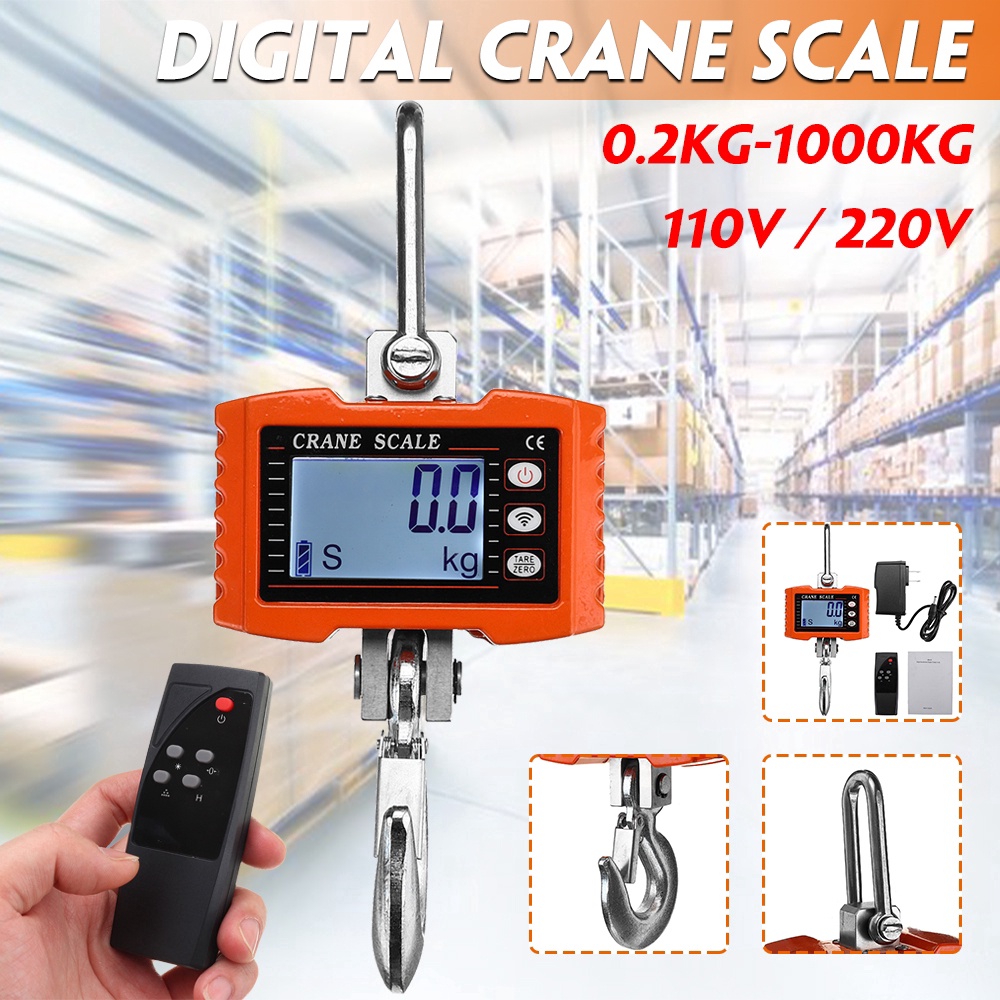 1000kg Crane Scale HD LED Display Wireless Electronic Hook Scales Heavy ...