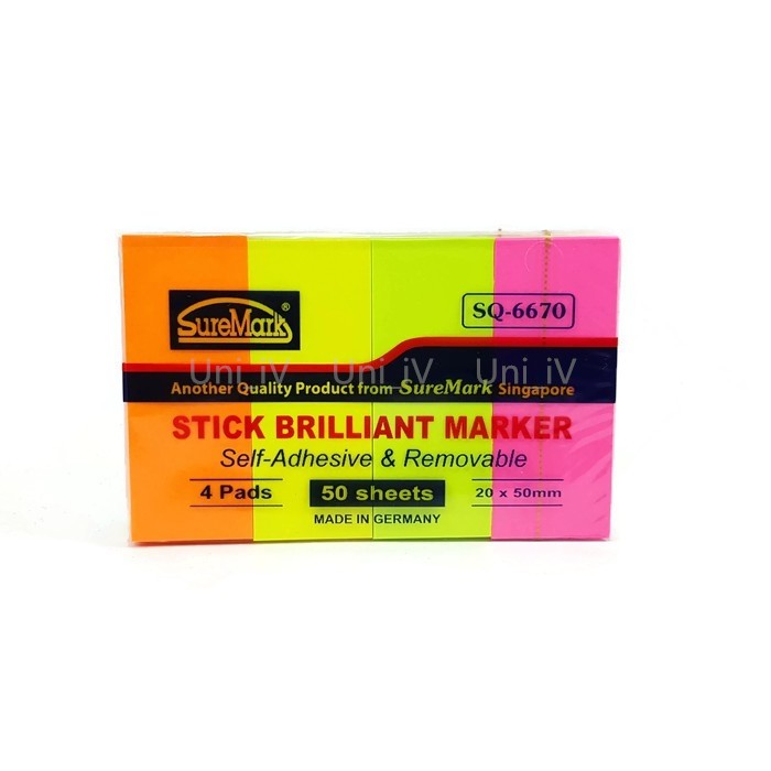 Suremark Stick On Note SQ6670 20x50mm 4 Colour Stick On Note Sticky ...
