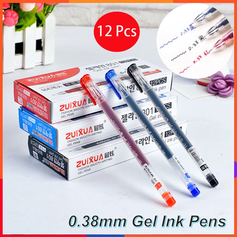 12 pcs 0.38mm Ballpoint 3 color gel Ink Pens Basic Liner Roller Ball ...