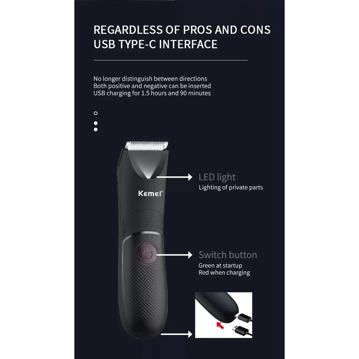 Kemei Groin Area Hair Trimmer Lawn Mower Ceramic Blade Waterproof Wet Dry Clippers Pubic Armpit ...