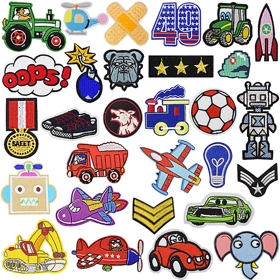1 PCS Boy Clothing Patches Cartoon Car Airplane Embroidery Sewing ...