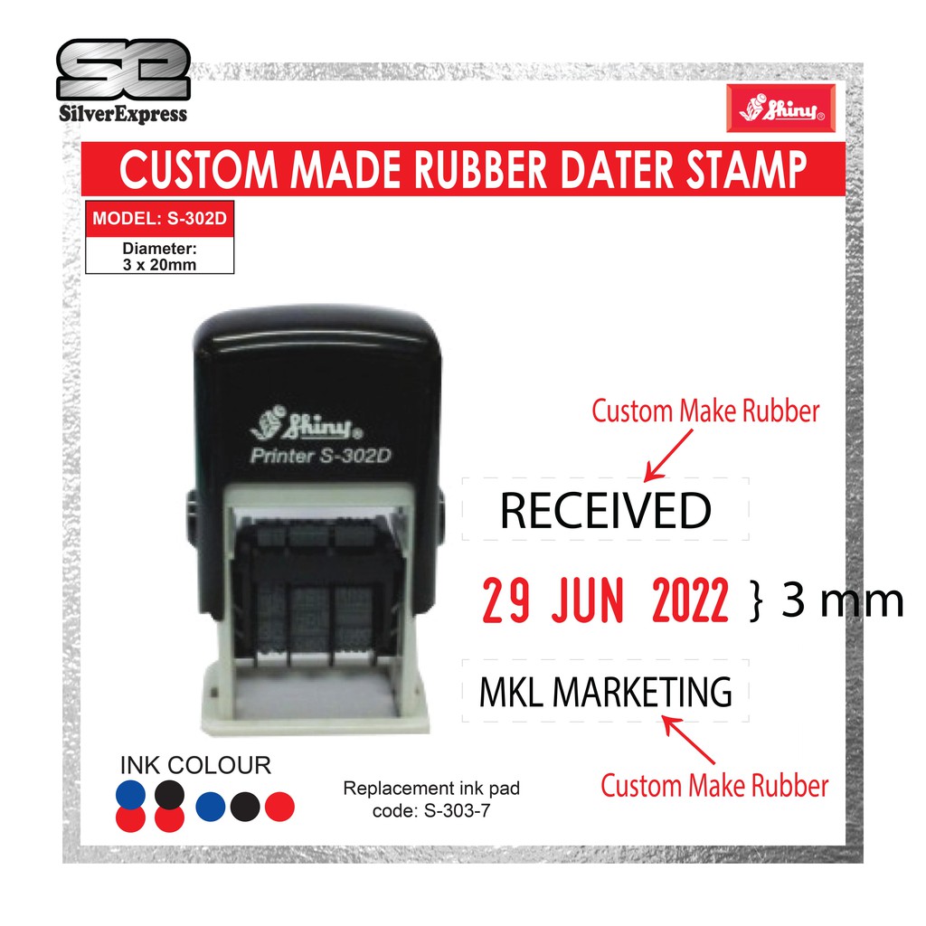 Custom Make rubber Mini dater stamp S-302D / Self Inking / Suitable for ...