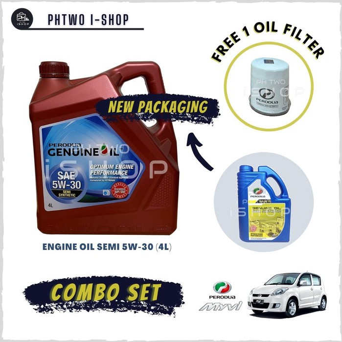 COMBO SET PERODUA MYVI ENGINE OIL SEMI SYNTHETIC 5W-30 (4L) + PERODUA ...