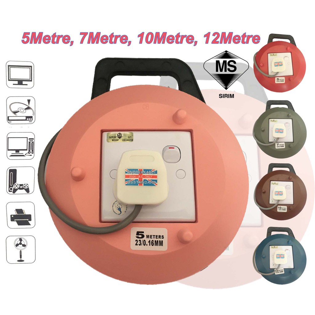 Round Extension Trailing Socket Plug Adapter 1 Way (5M/7M/10M/12M ...