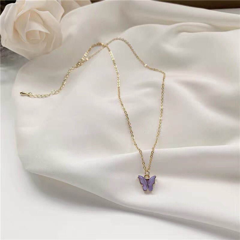 Ready Stock Titanium Korea Purple Butterfly Necklace Choker Chain Women ...