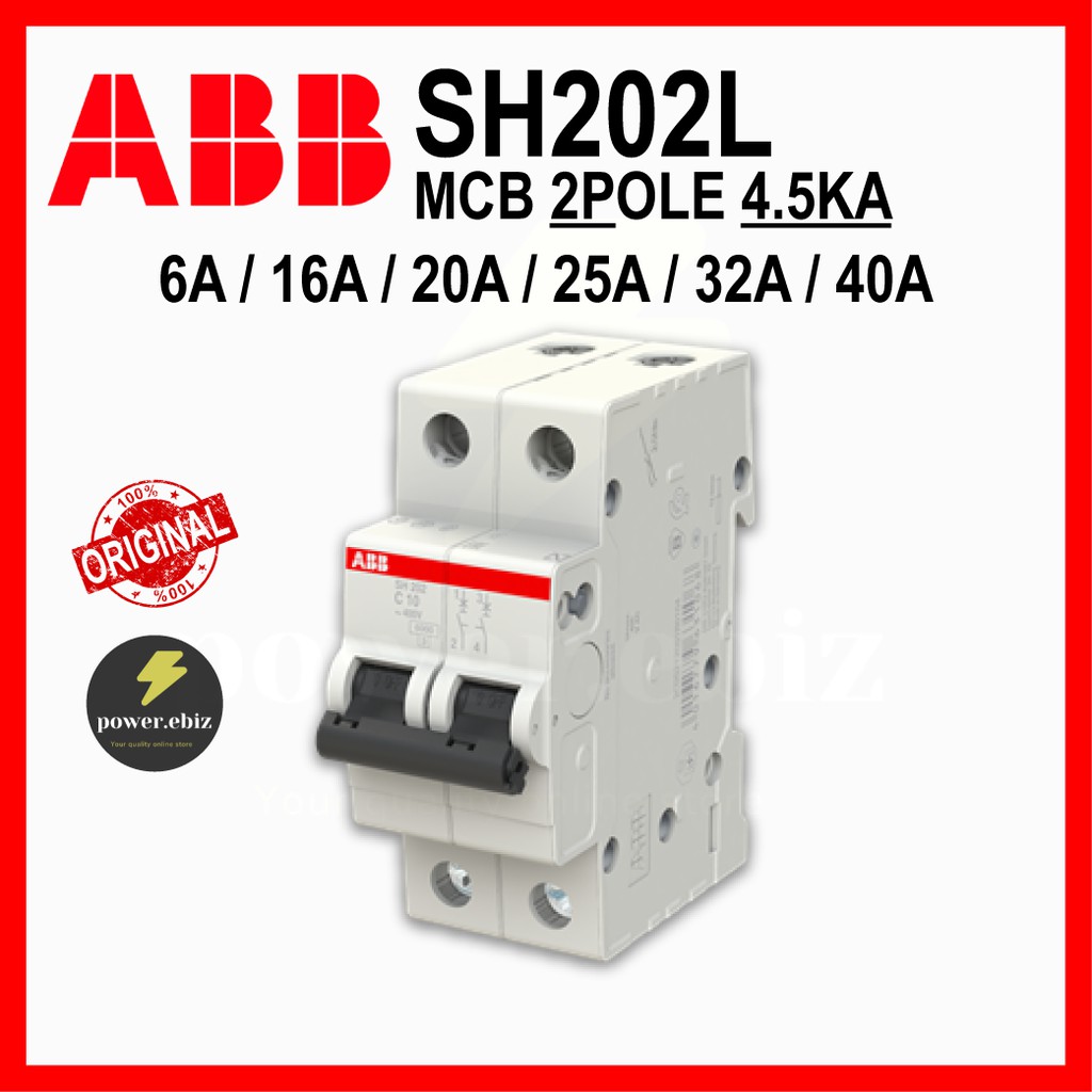 ABB SH202L 6A 16A 20A 25A 32A 40A 2P 4.5KA MCB (100% ORIGINAL) | Shopee Malaysia