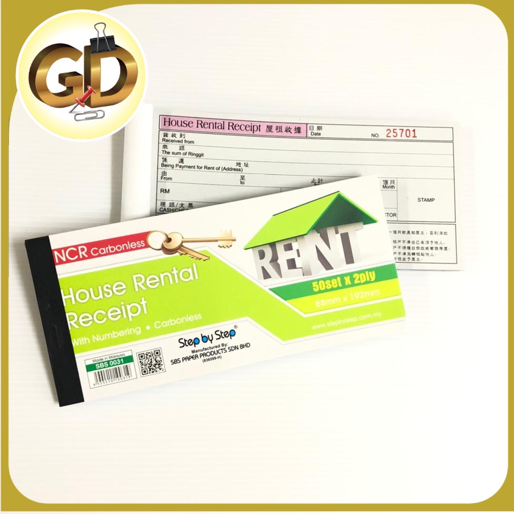 SBS NCR Carbonless Rental Receipt Book/Buku Resit Sewa Rumah SBS 0031 ...