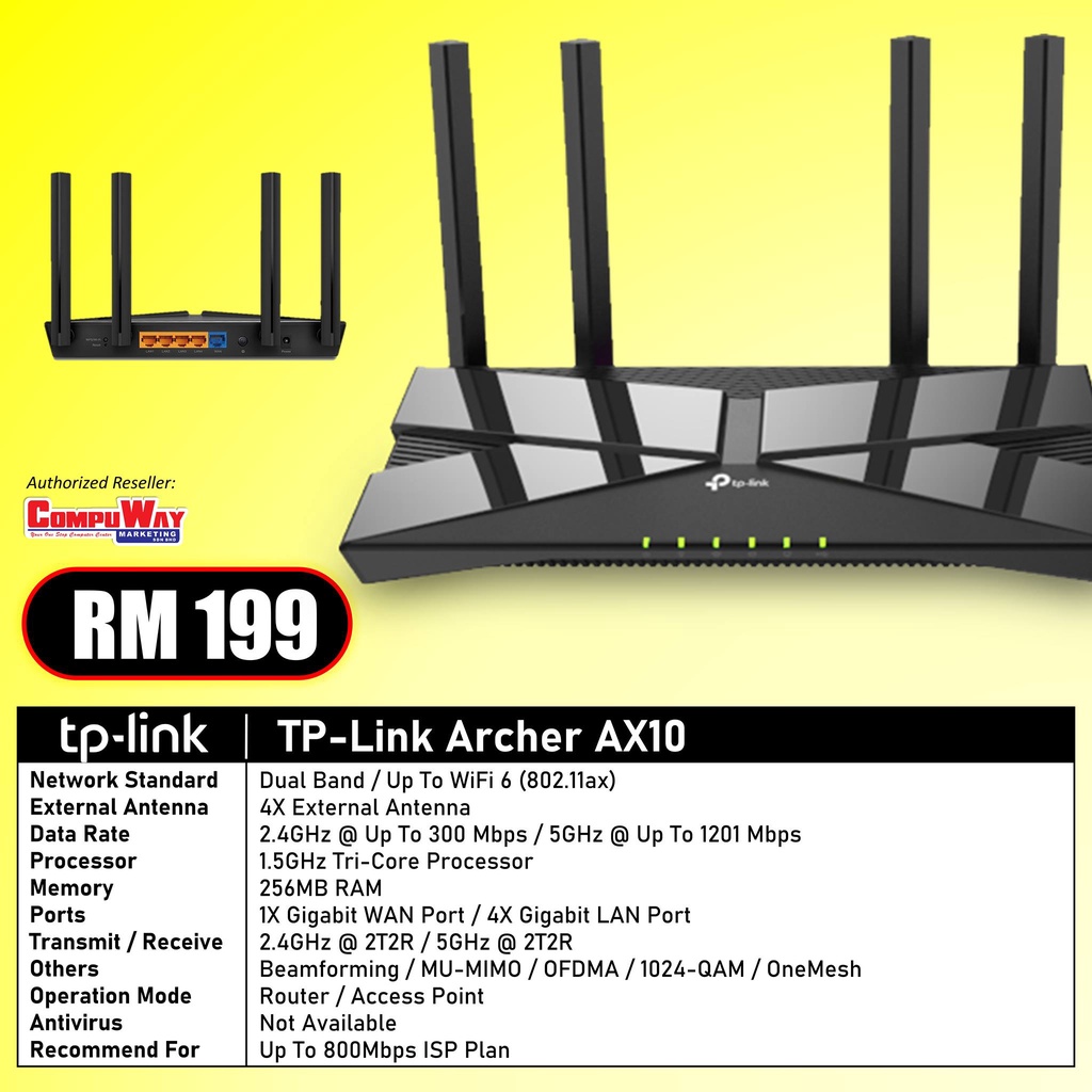 TP-LINK ARCHER AX10 WIFI 6 ROUTER (UP TO 800Mbps) | Shopee Malaysia