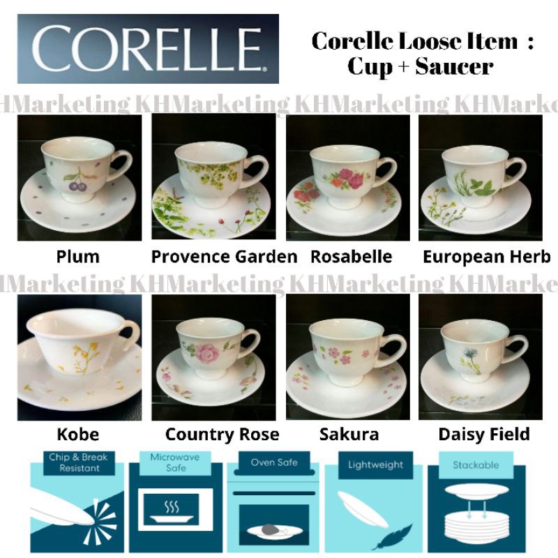 Corelle Cup Porcelain + Saucer Vitrelle | Shopee Malaysia