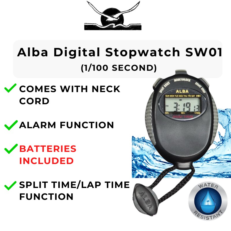 ALBA Digital Stopwatch Water Resistant Split Lap Time Alarm Clock ...