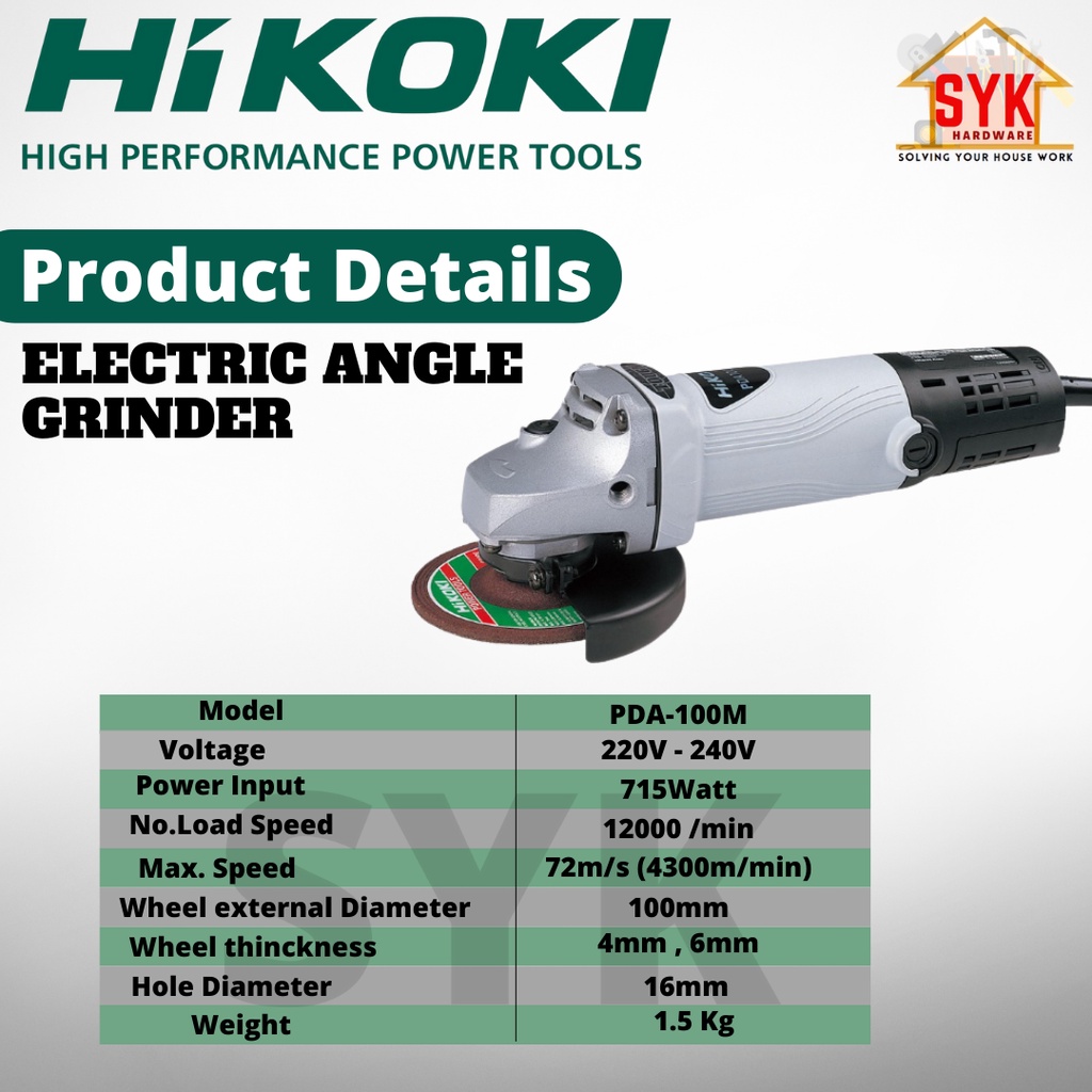 SYK HIKOKI HITACHI PDA100M Electric Angle Grinder Cutting Grinding ...