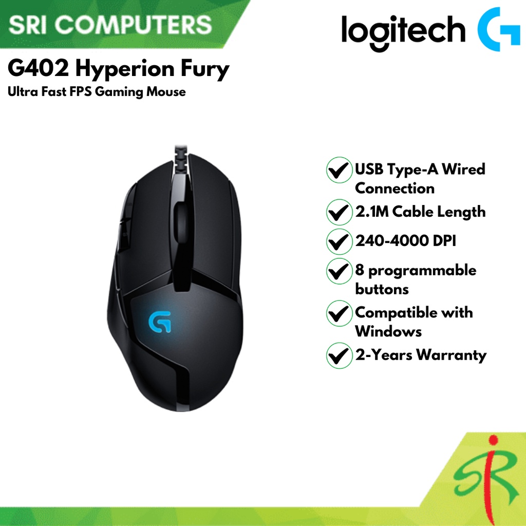 Logitech G402 Hyperion Fury FPS Gaming Mouse 910-004070 (2-YEARS ...