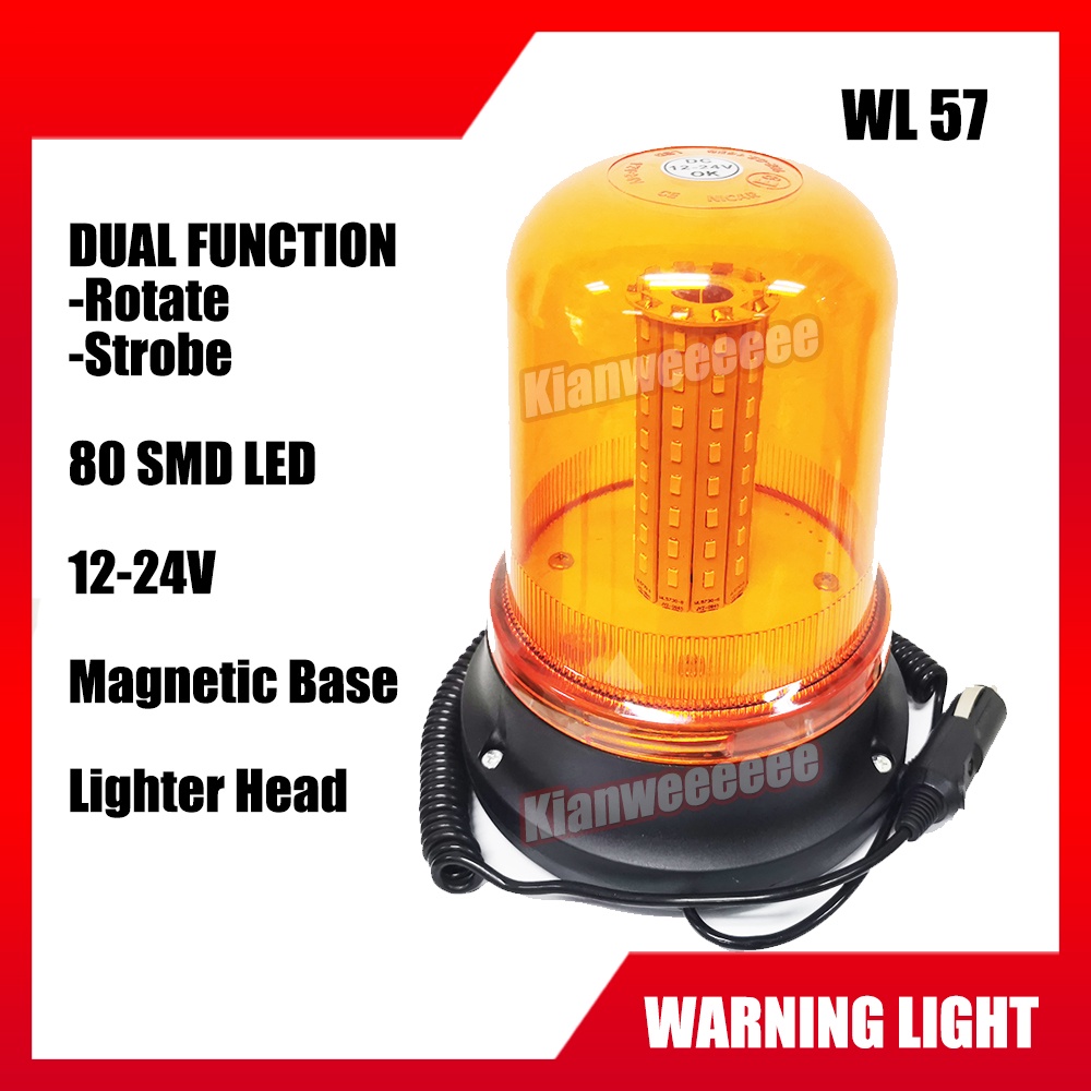 WL57 80SMD Warning Light Flash Beacon Strobe Rotate Light AMBER/RED ...