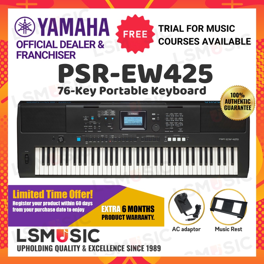 Yamaha PSR-EW425 76 Key Portable Keyboard Touch Sensitive Electronic ...