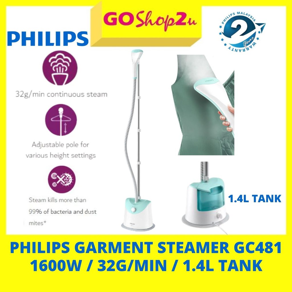 Philips GC481 Easy Touch Garment Steamer (1600W) 32g Continuous Steam ...