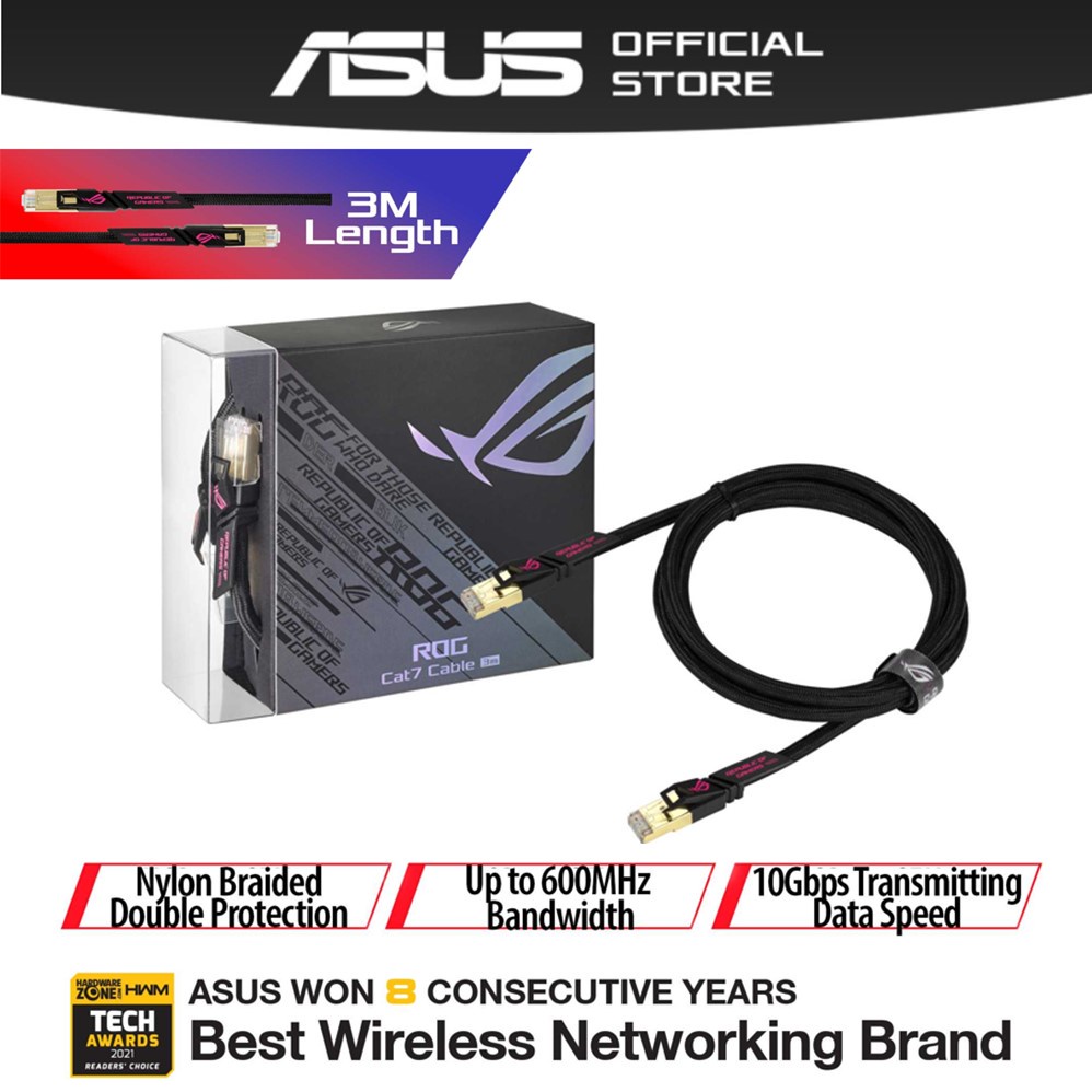 ASUS ROG CAT7 LAN Cable 10G Ethernet 600Hz CAT 7 RJ45 Nylon Braided CAT ...