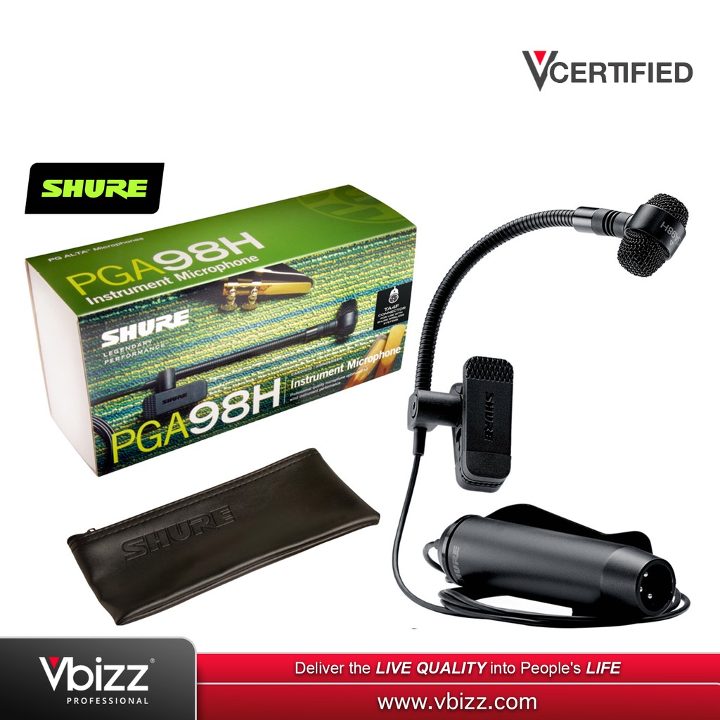 SHURE PGA98H-XLR Clip On Cardioid Condenser Horn Microphone With Inline Preamp And Cable (15 ...