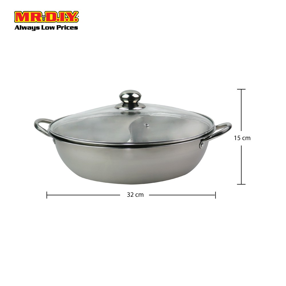 MR.DIY Premium Stainless-Steel Steamboat Pot with Glass Lid (32cm ...