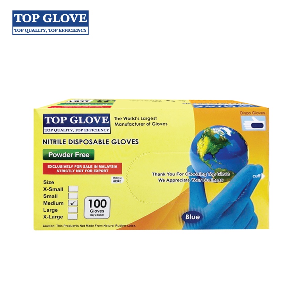 Top Glove Nitrile Disposable Powder Free Glove, Blue|100 Pcs Per Box ...