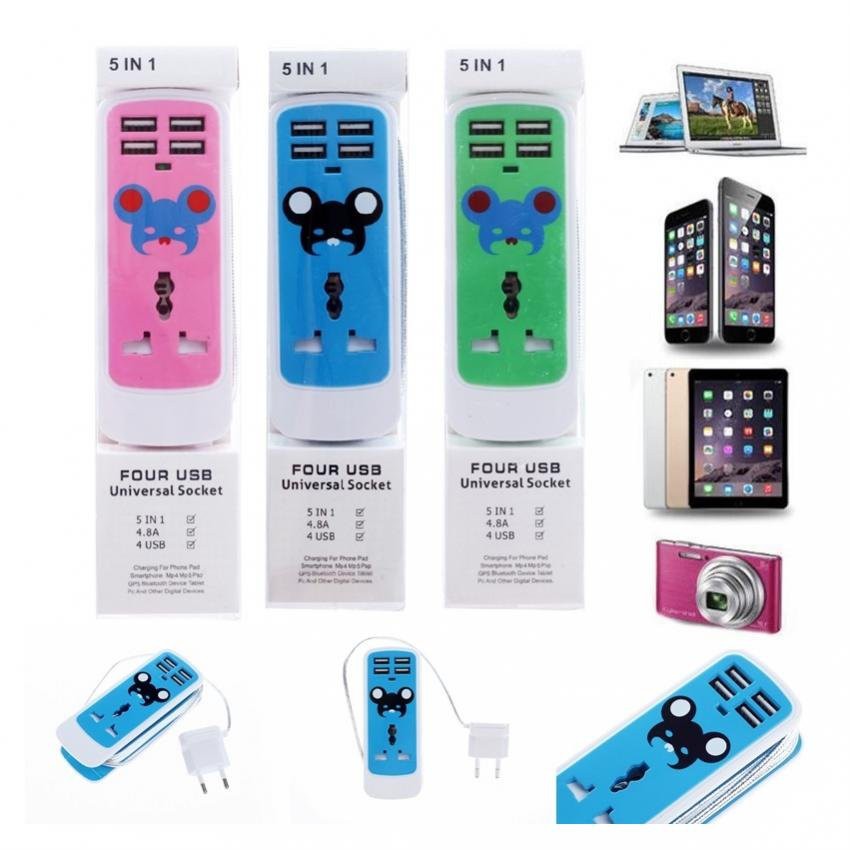 Universal 4 in 1 Extension Power Adapter Socket with 4 USB port ...
