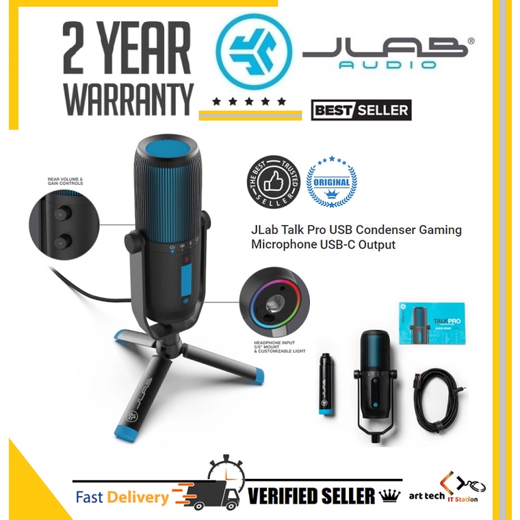 JLab Talk Pro USB Condenser Gaming Microphone | USB-C Output Cardioid ...