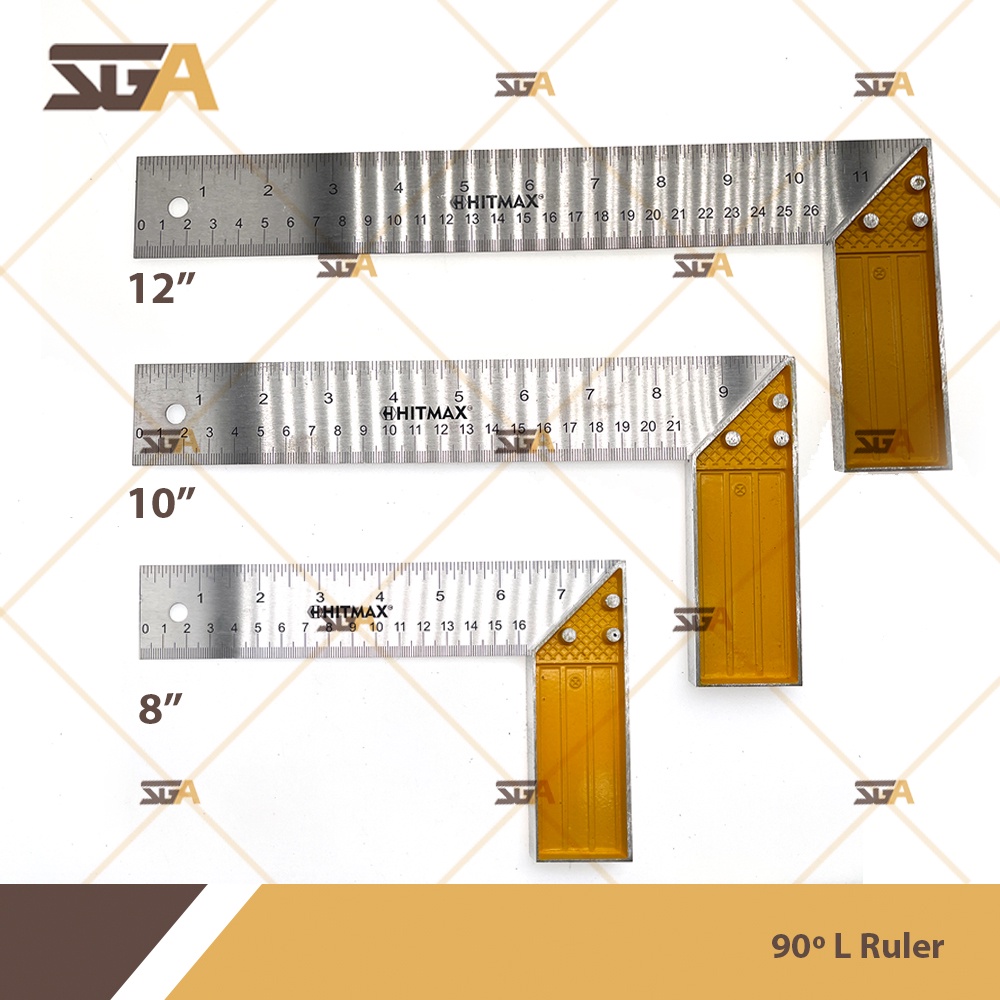 HITMAX 90º Metal L Ruler 8" / 10" / 12" Shape 90 Degree Stainless Steel ...