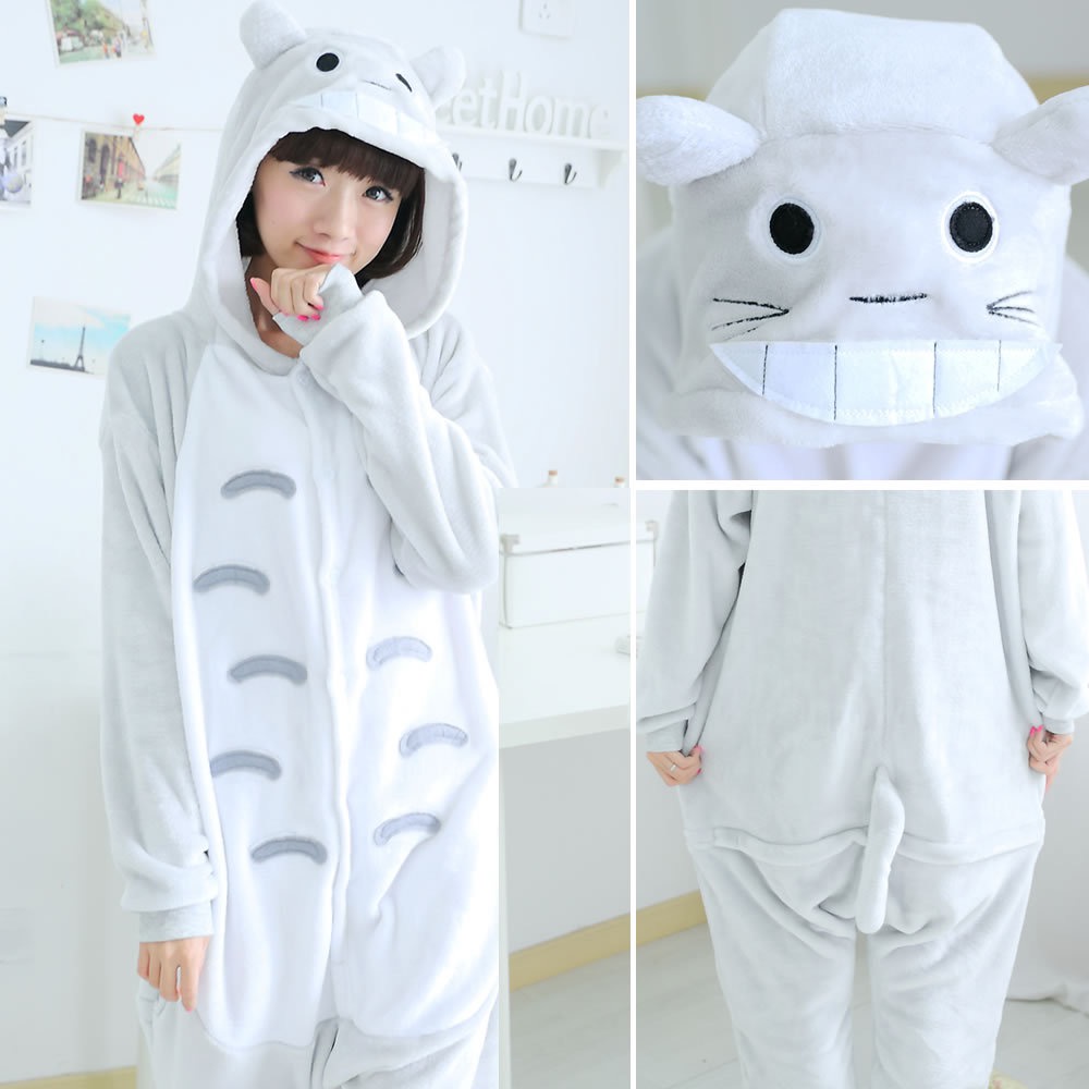 🐳Unisex Kigurumi Unicorn Stitch Panda Pikachu Totoro Tiger Cartoon Flannel Pajamas Women Men ...