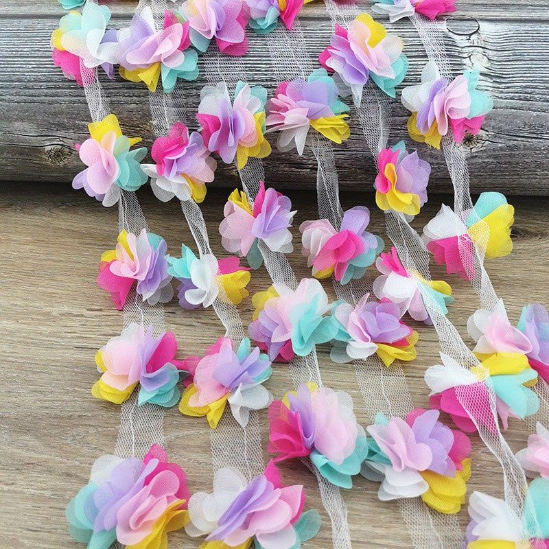 (60 pieces/batch) 50mm color petal chiffon lace fabric webbing handmade ...