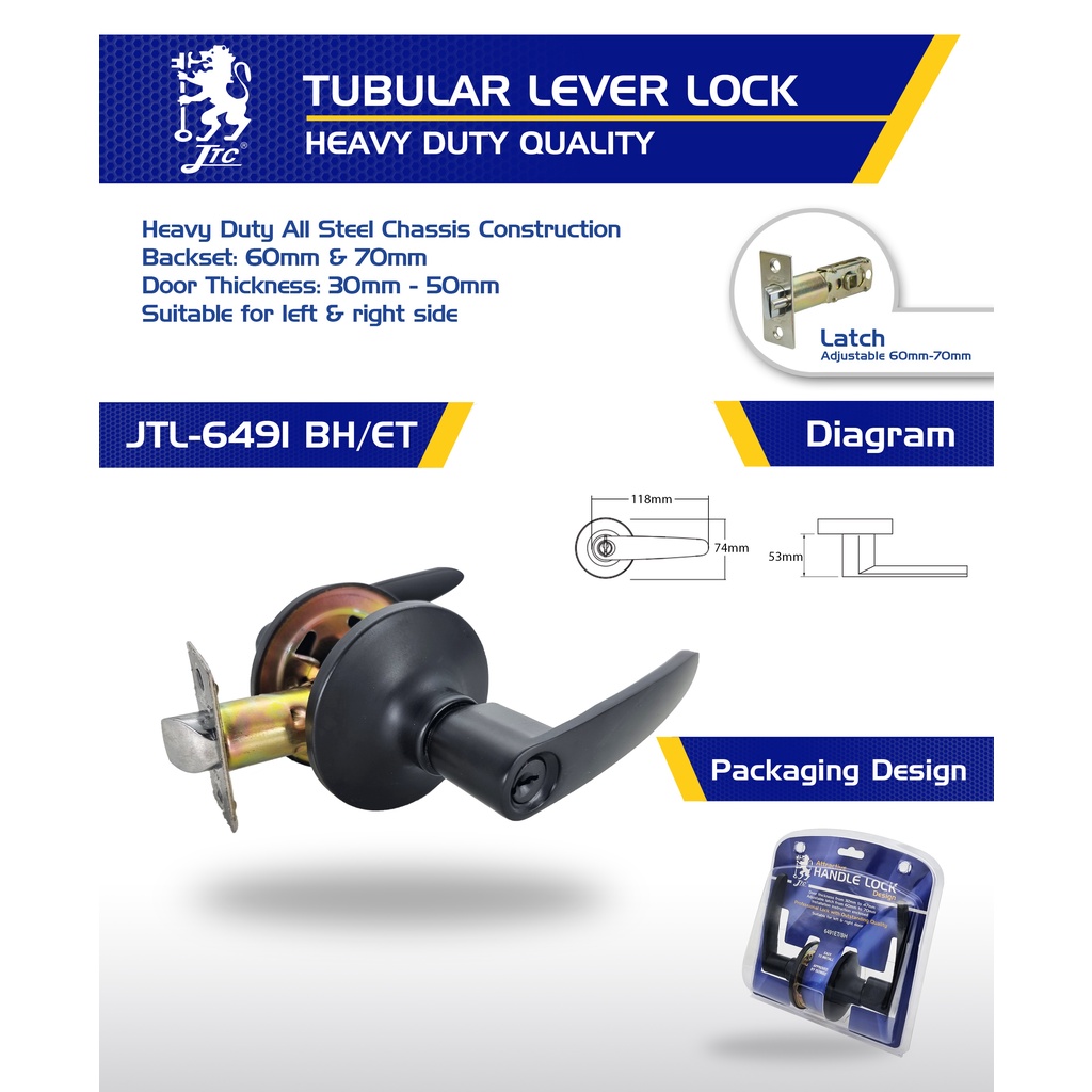 JTC 6491 Attractive Handle Lever Lock Kunci Bulat Handle BH MattBlack ...