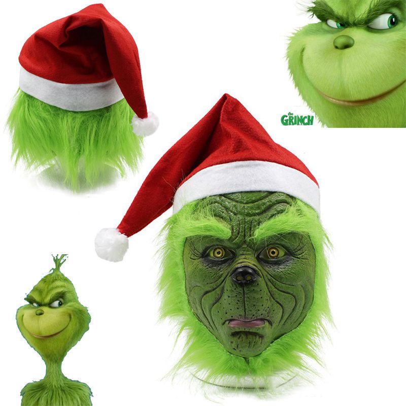Full Rascal Face Green Monster The Grinch Mask With Hat Christmas ...
