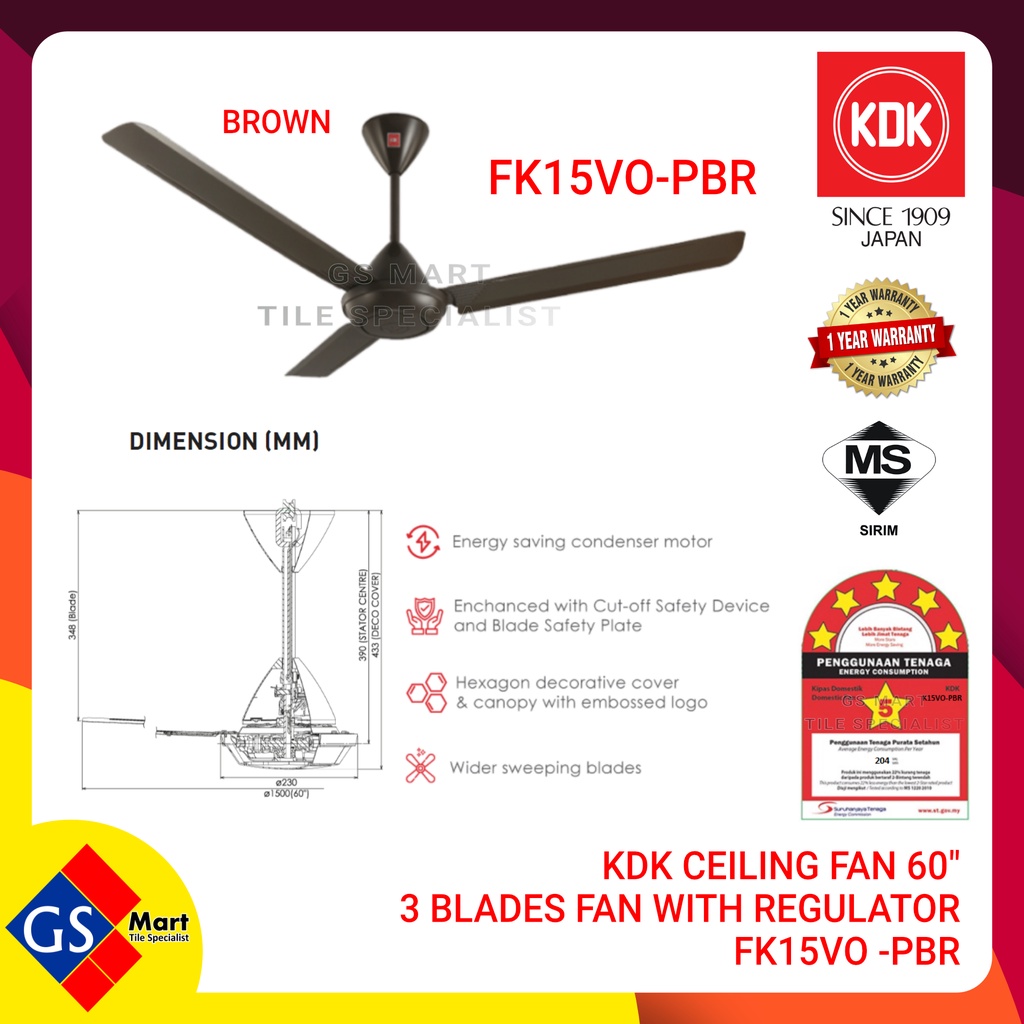 [MAX 4UNITS PER ORDER] KDK Ceiling Fan 60" 3 or 4 Blades W/Regulator ...