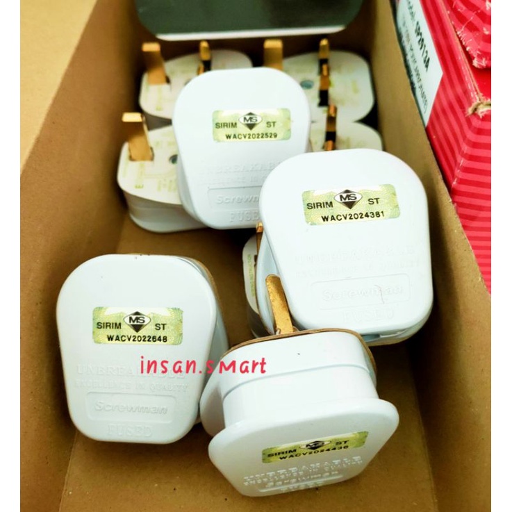 SIRIM 13A White Plug Top Made in Malaysia 3 Pin Style UK Design Safety ...