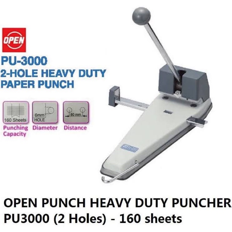 OPEN PUNCH HEAVY DUTY PUNCHER PU-3000 2 Hole - 160 sheets 2 Hole ...