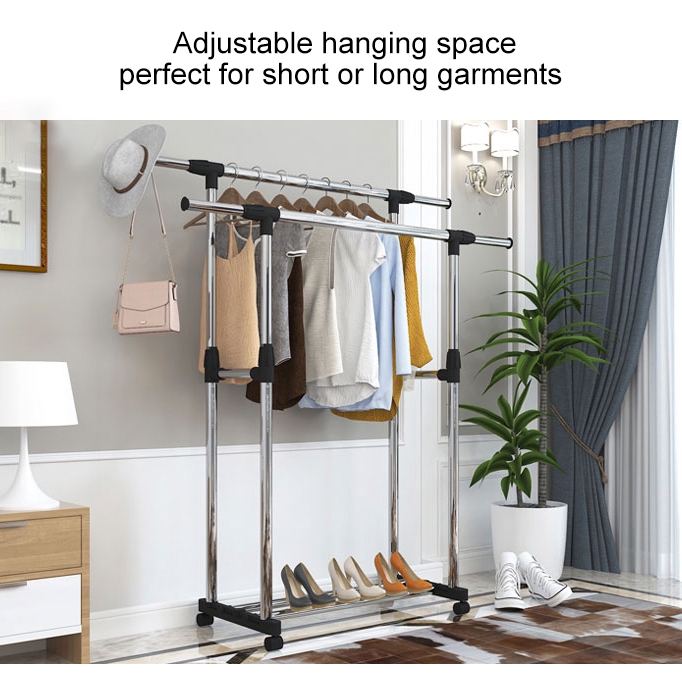 Rak Baju Garment Rack Adjustable Double Pole | Shopee Malaysia
