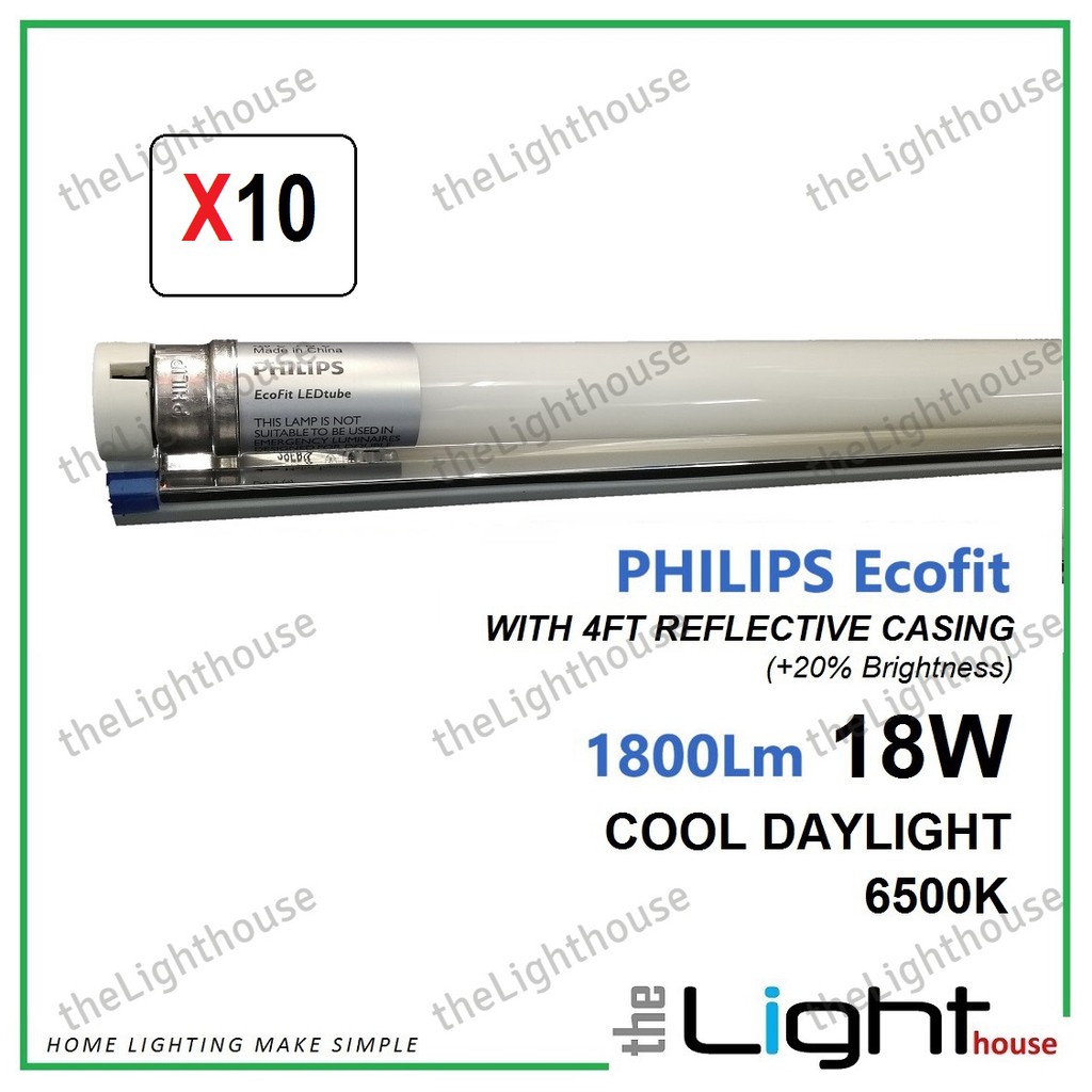 10PCS X PHILIPS Ecofit LED tube 4FT 18W / 2FT 8W T8 DAYLIGHT / LAMPU ...