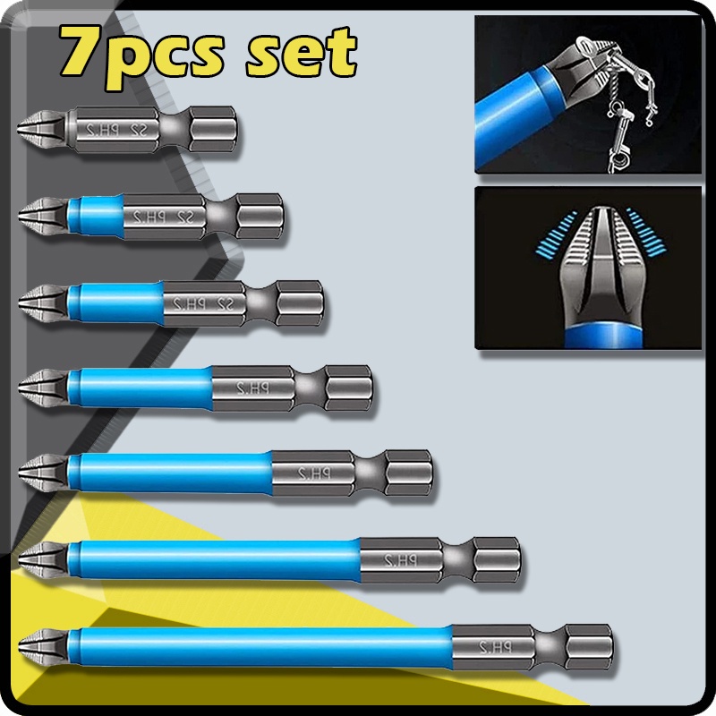 7pcs Cross Magnetic Batch Head PH2 Anti Slip Drill Bits Screw High ...